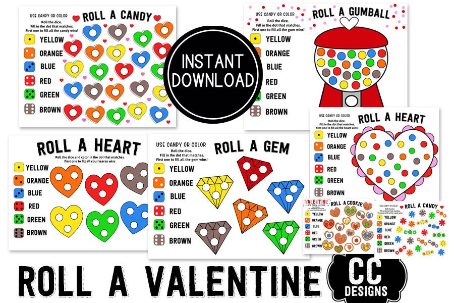 Printable Dice Valentine Game Roll a Dice Candy or Color Valentine's ...