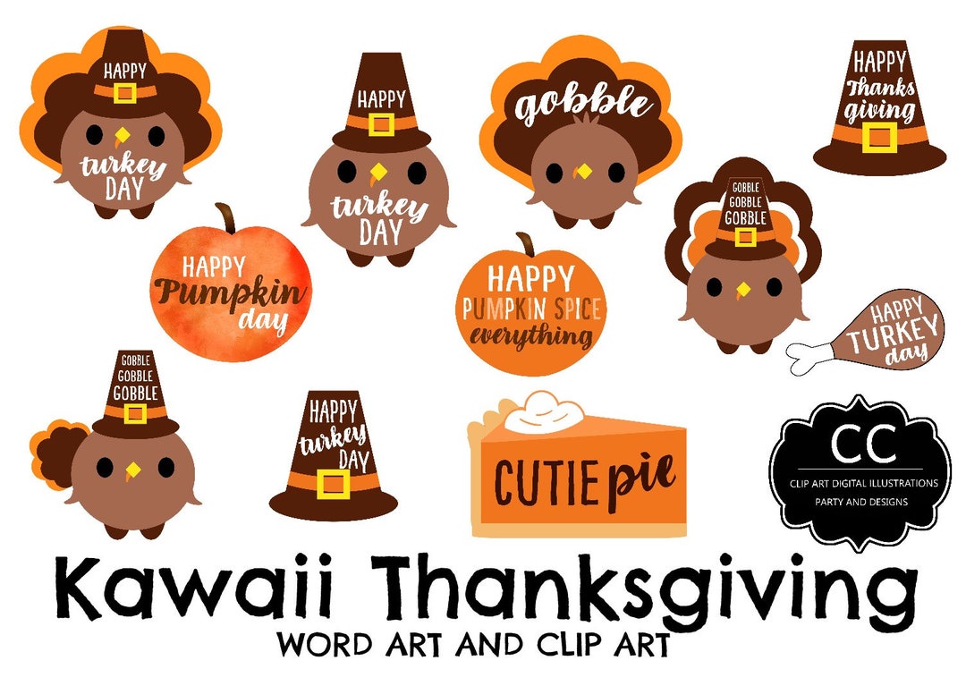 Kawaii Thanksgiving Word Art Illustrations Clip Art Fall - Etsy