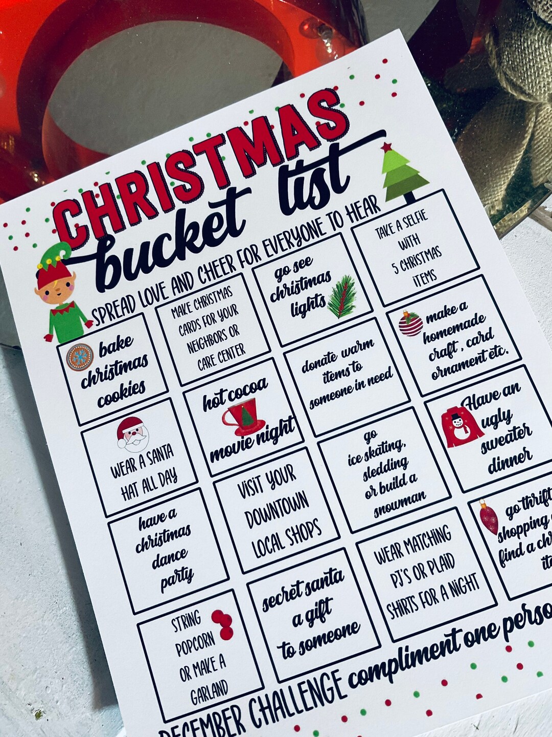 PRINTABLE - Bucket List Check Box Activity Sheet Christmas Activities ...