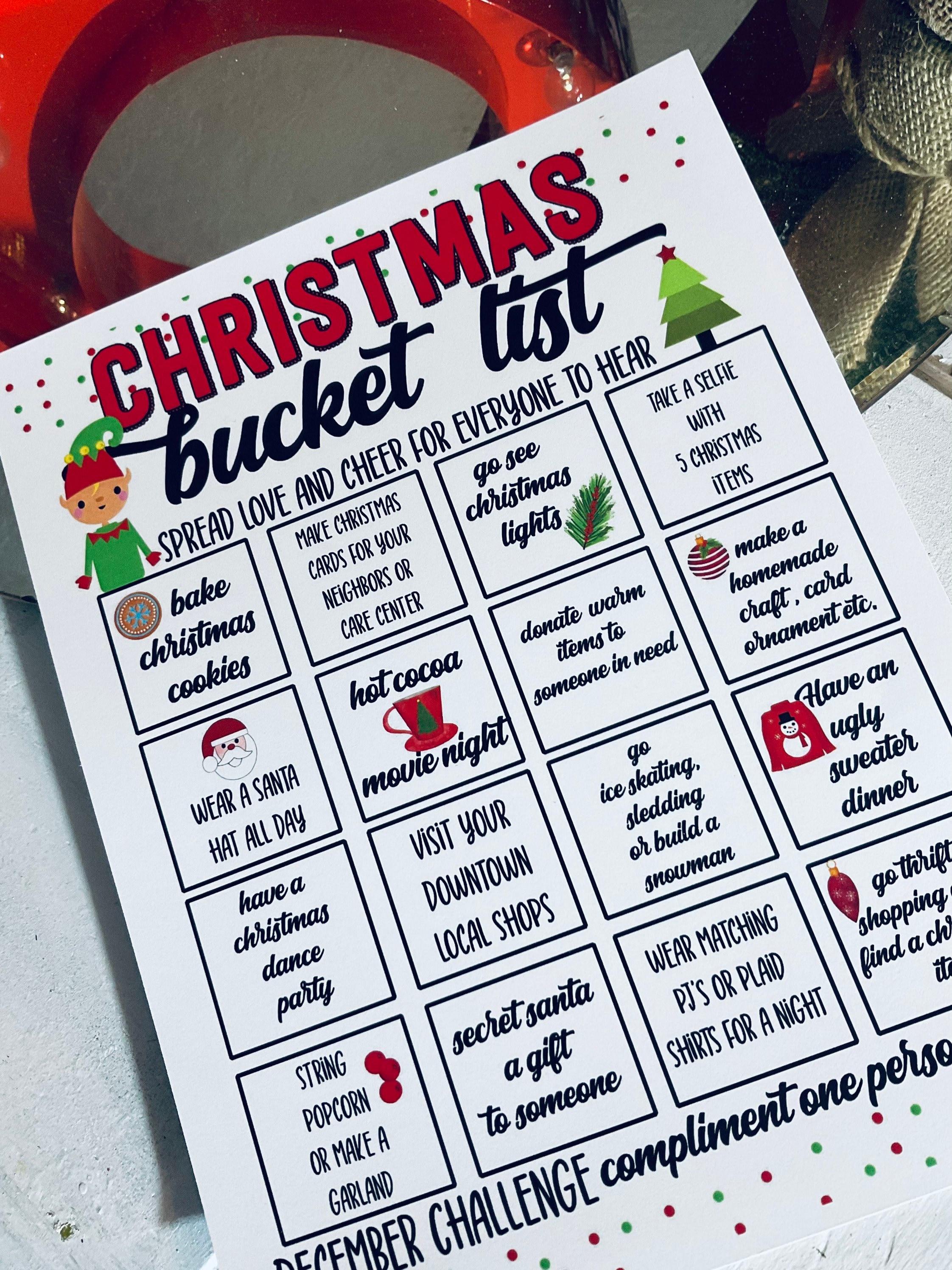 PRINTABLE - Bucket List Check Box Activity Sheet Christmas Activities ...