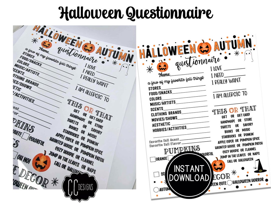 Halloween Questionnaire Gift Ideas Autumn Fall Gift List Work Fall ...