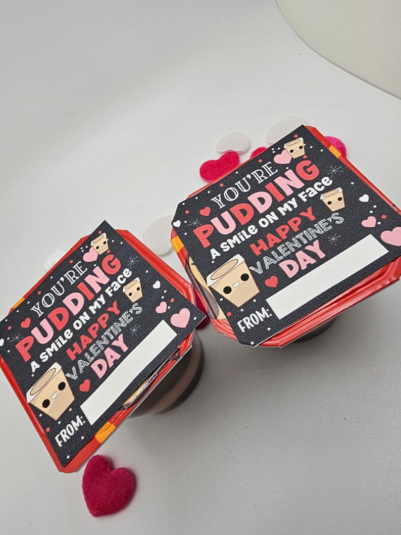 Pudding Cup Valentine Printable Card Valentine's Day Treat Favor Square ...