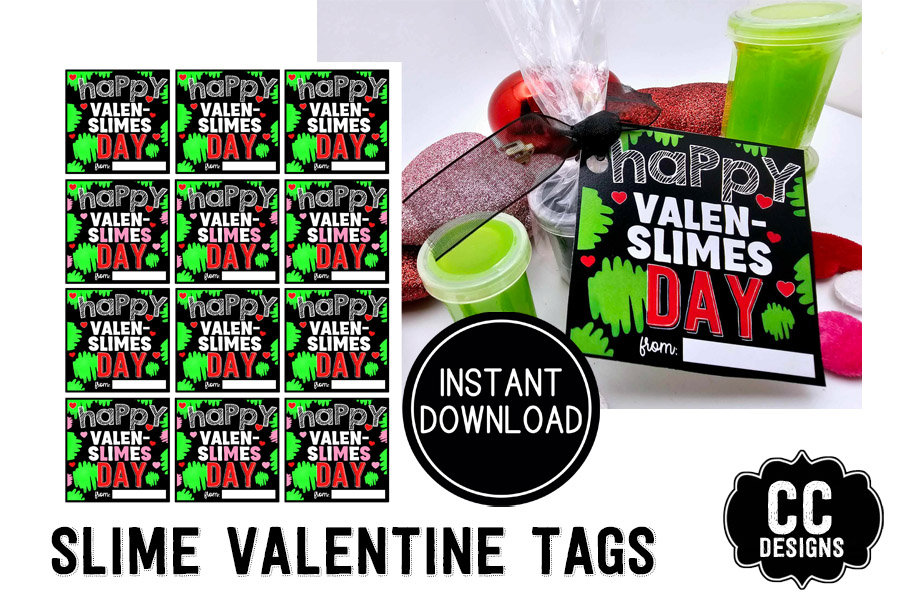 Slime Valentine Day Printable Favor Tag Valentine's Day Card for Hand ...