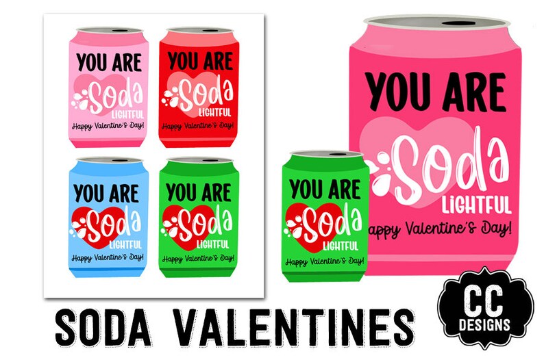 PRINTABLE Soda Valentine Favor Cut Out Can Cards Digital Valentine Soda ...
