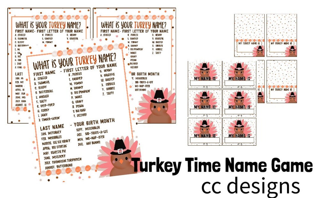 PRINTABLE - What's Your Turkey Name Digital Game With Nameplates and ...