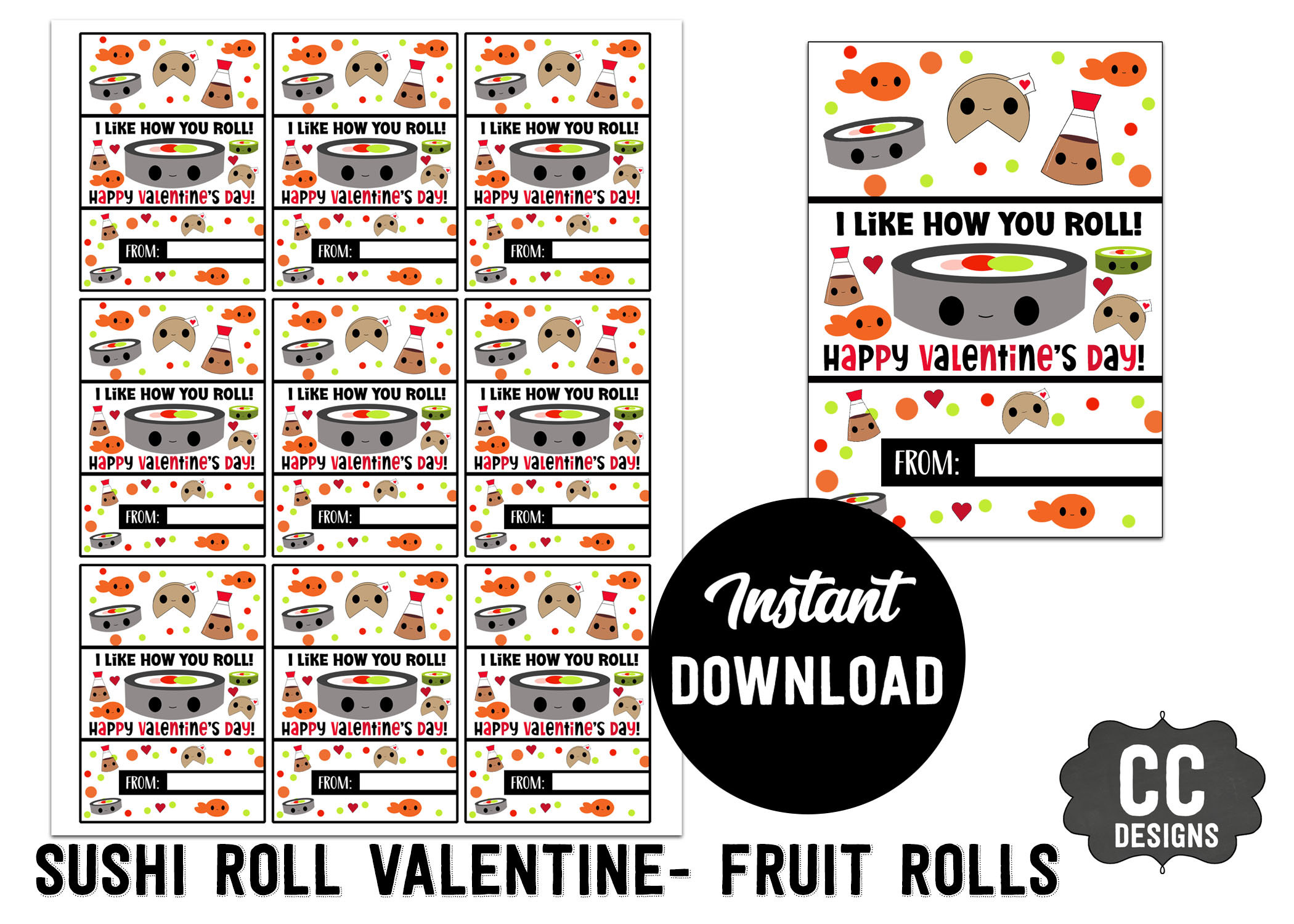 PRINTABLE Sushi Kawaii Fun Fruit Roll up Labels Fruit Roll Wraps Kids ...