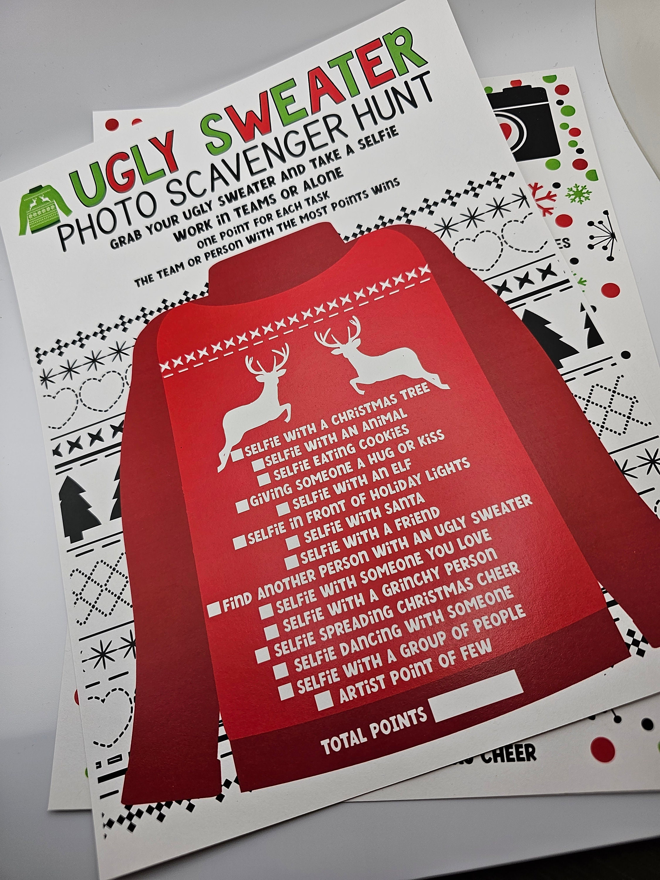 Photo Scavenger Hunt Ugly Sweater and Selfie Game Pack - Etsy