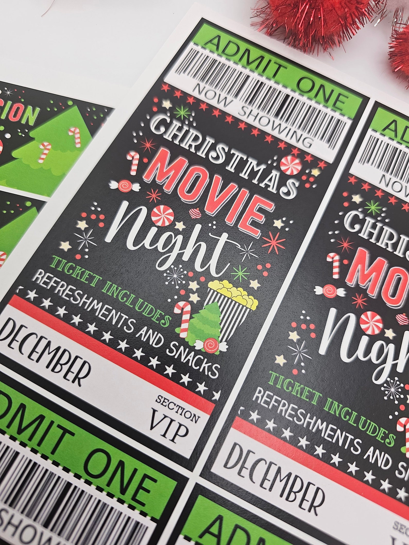 Christmas Holiday Movie Night Digital Ticket Fun Invite for A Xmas ...