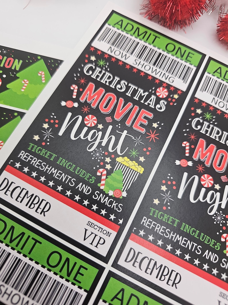 Christmas Holiday Movie Night Digital Ticket Fun Invite for A Xmas ...