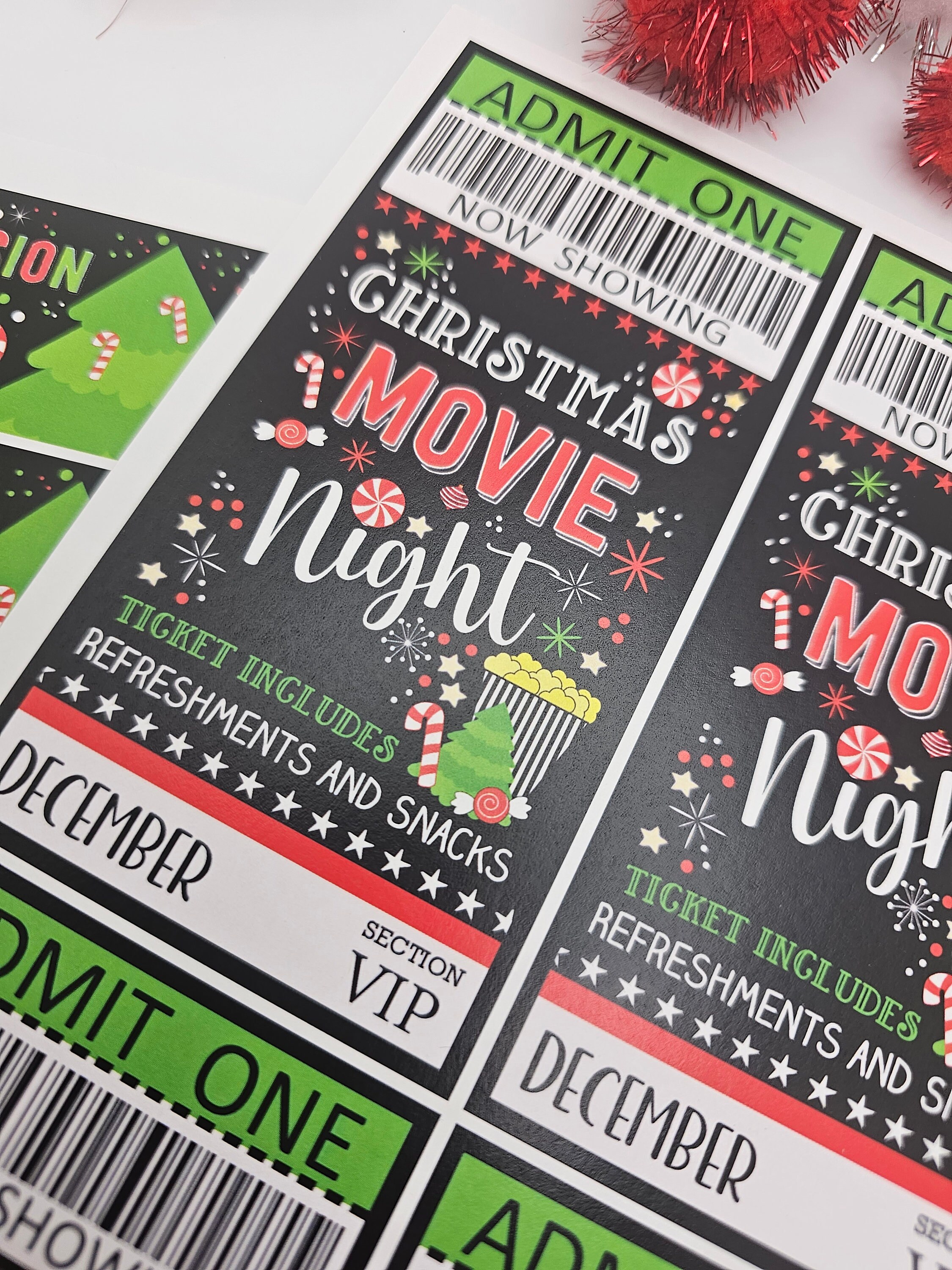 Christmas Holiday Movie Night Digital Ticket Fun Invite for A Xmas ...