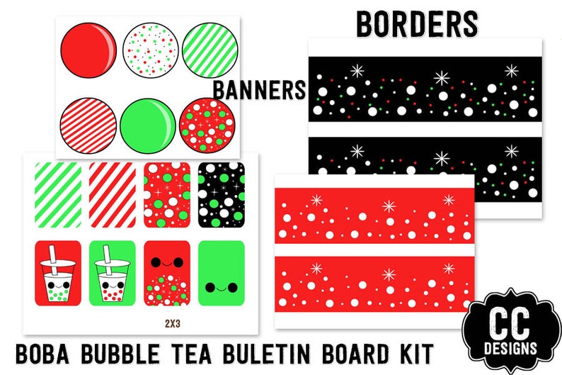 Boba Bubble Tea Holiday Bulletin Board Kit Christmas Door Kit - Etsy