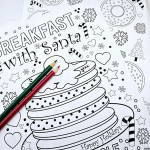 PRINTABLE Breakfast With Santa Coloring Page Santa Claus and Donuts ...