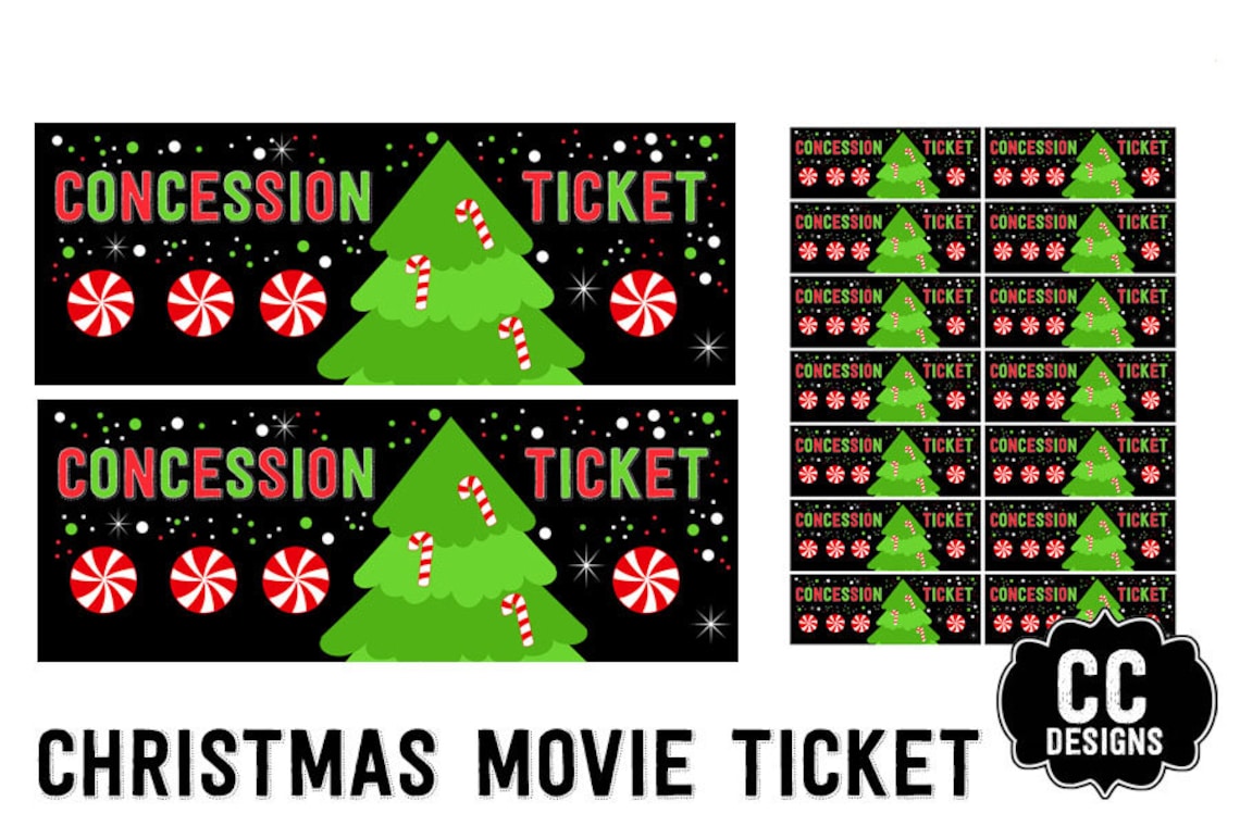 Christmas Holiday Movie Night Digital Ticket Fun Invite for A Xmas ...