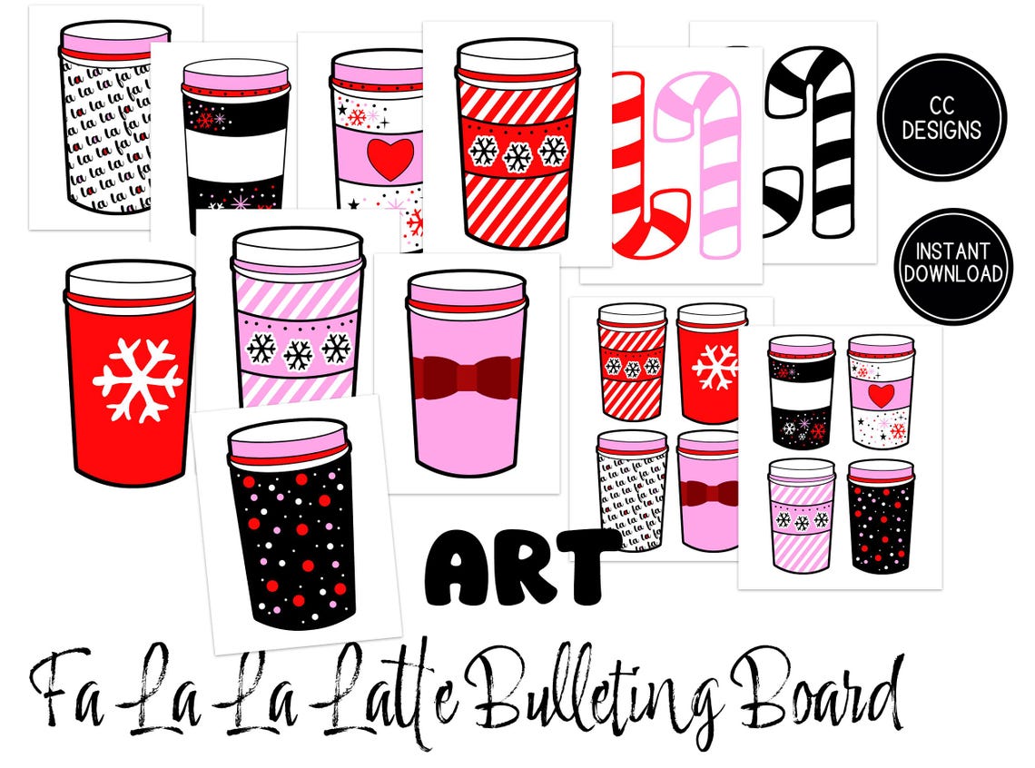 Fa La Latte Christmas Bulletin Board Kit Holiday Coffee Classroom Door ...