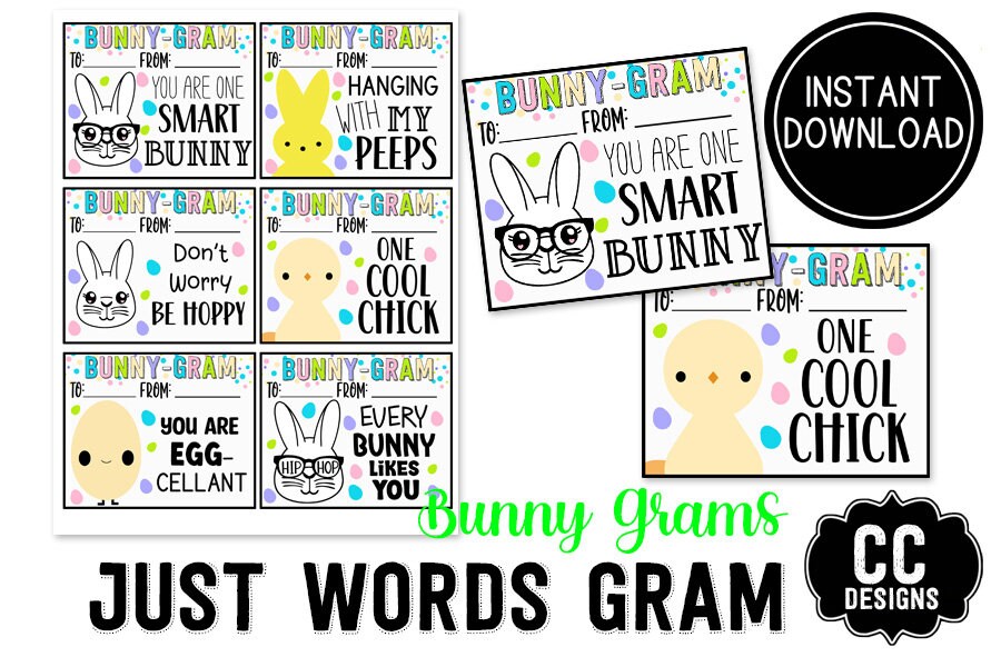 Bunny Gram Printable Just Words Message PTO Fundraiser SPRING Candy ...