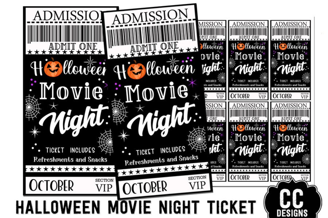 Halloween Movie Night Digital Ticket Fun Invite for A Spooky Movie ...