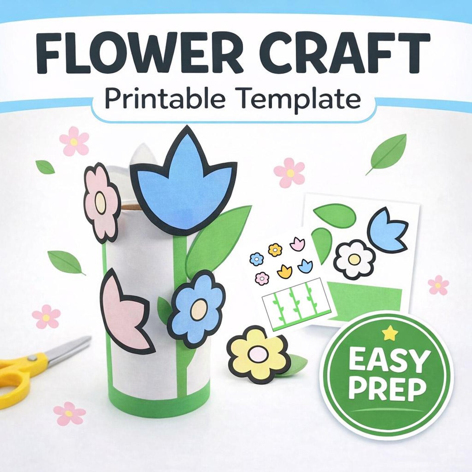 Spring Flower Roll Craft Template | TP Craft Printable | Cut and Paste ...