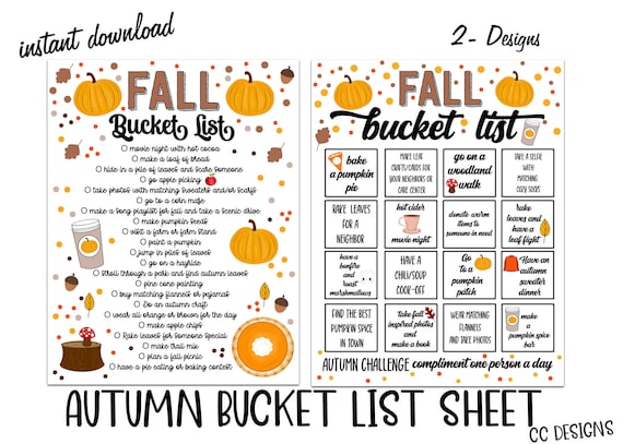 PRINTABLE Autumn Bucket List Family Printable Fall Bucket List - Etsy