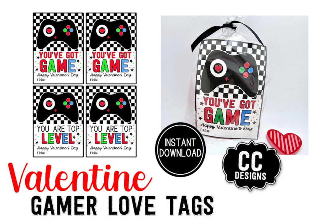 PRINTABLE Gamer Valentine Printable Valentine's Day Gamer Favor Treat ...