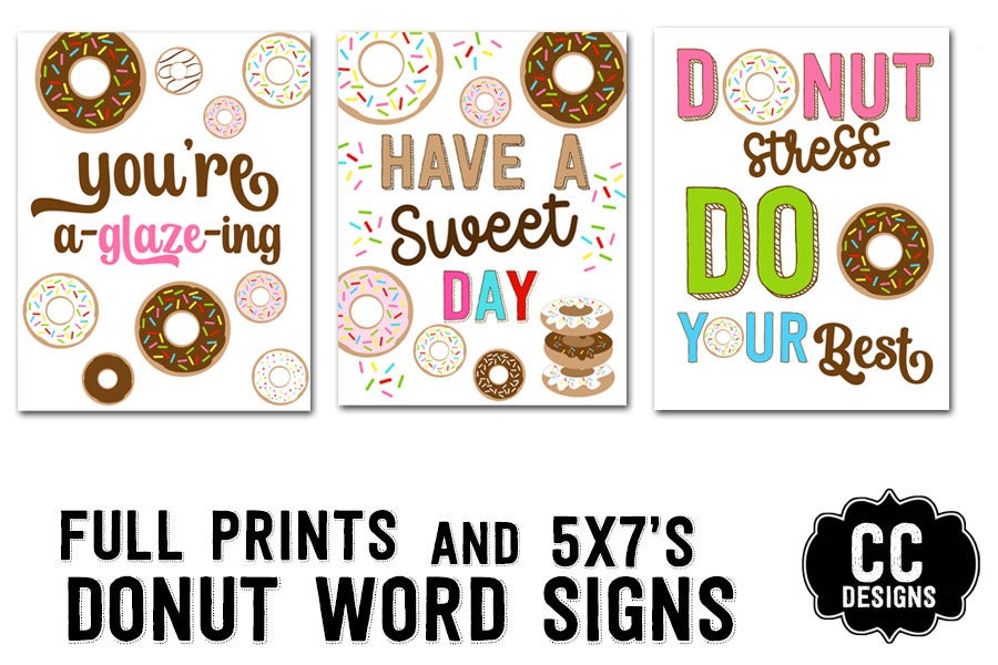 PRINTABLE Donut Door or Bulletin Board Kit Set Fun Banner Signs Word ...