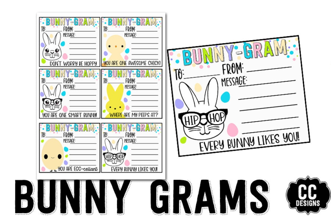 PRINTABLE Bunny Gram Candy Easter PTO Fundraiser Printable Cute Bunny ...