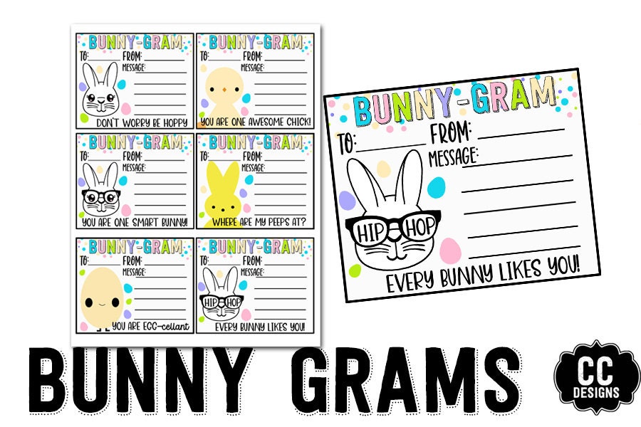 PRINTABLE Bunny Gram Candy Easter PTO Fundraiser Printable Cute Bunny ...