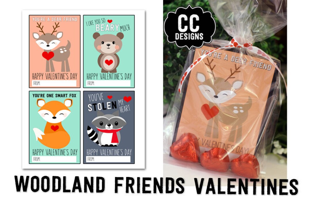 PRINTABLE Woodland Animal Digital Valentine Card Digital Card Favor ...