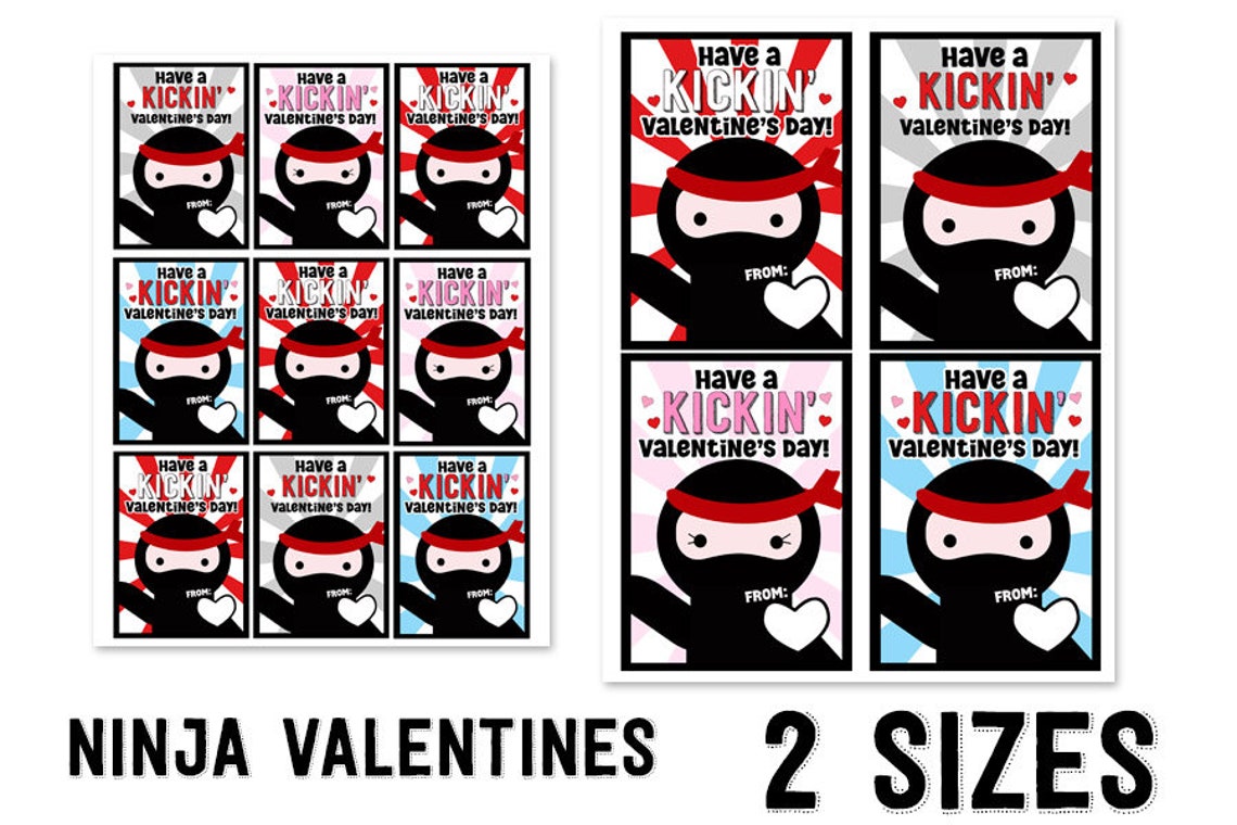 PRINTABLE Ninja Valentine Favor Kickin' Card Valentine Kids Cards ...