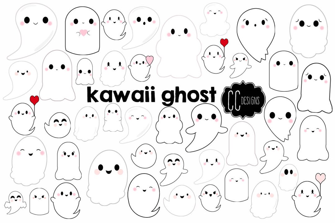Kawaii Cute Ghost Digital Halloween Clip Art Illustrations- Instant ...