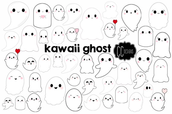 Kawaii Cute Ghost Digital Halloween Clip Art Illustrations | Etsy