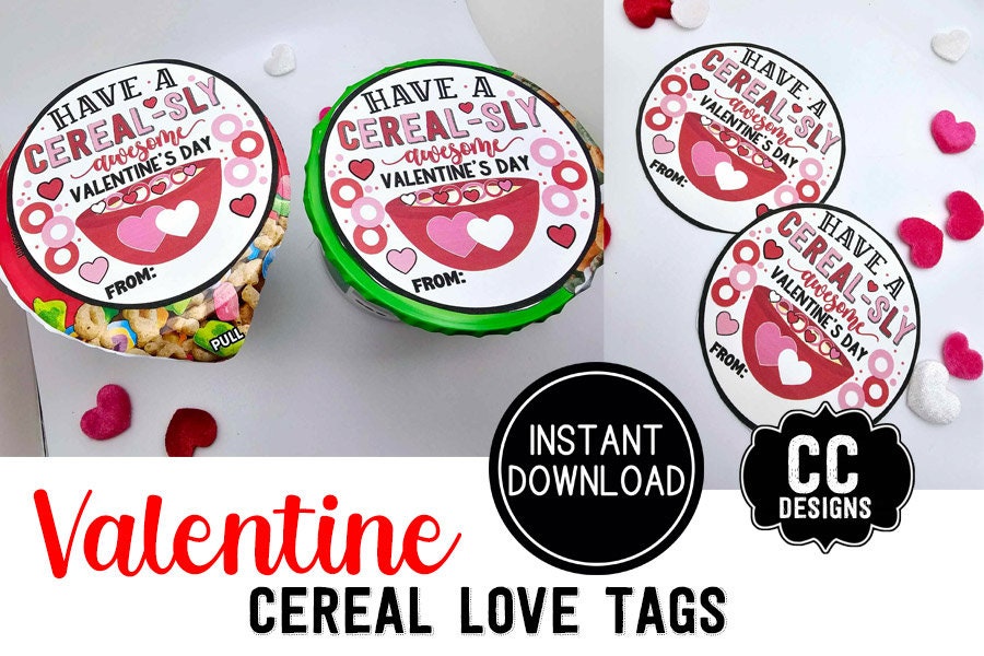 Valentine Cereal Printable Large Round Circle Tags Valentine's Day ...