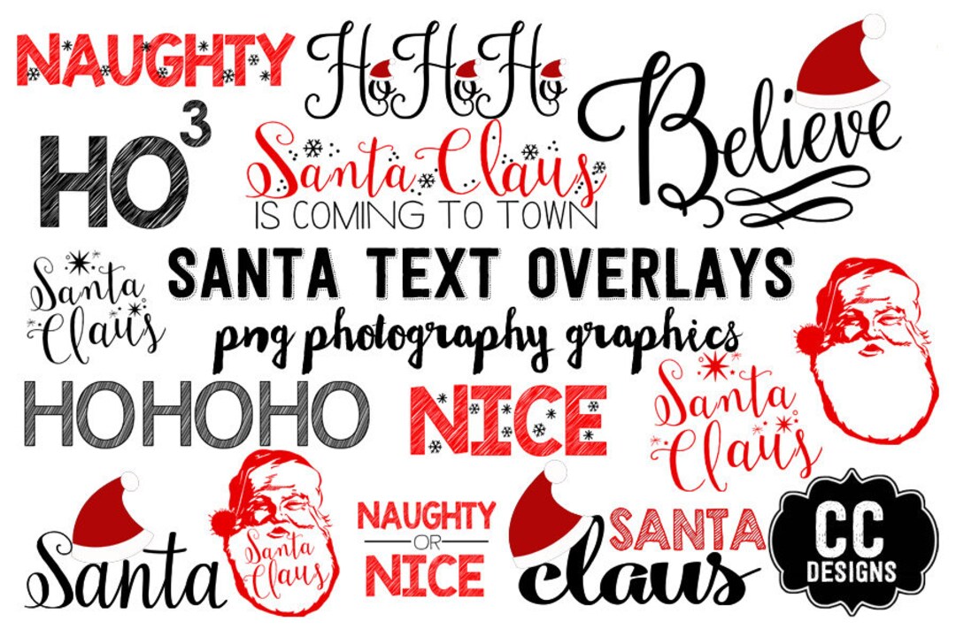 Santa Words Christmas Word Art Digital Clipart Illustration Text ...