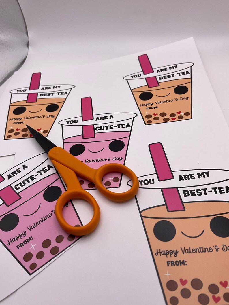Printable Boba Tea Valentine Cut Out Digital Valentines Day DIY Cut of ...
