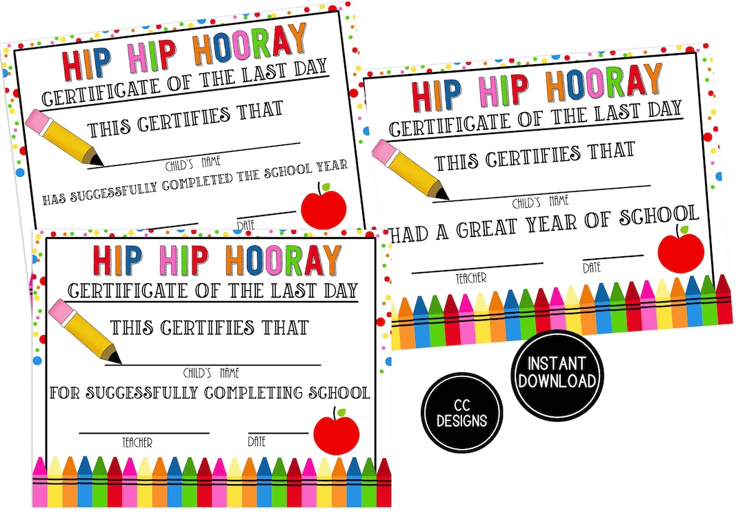 Printable Last Day OF School PDF Certificate Celebration Award for ...