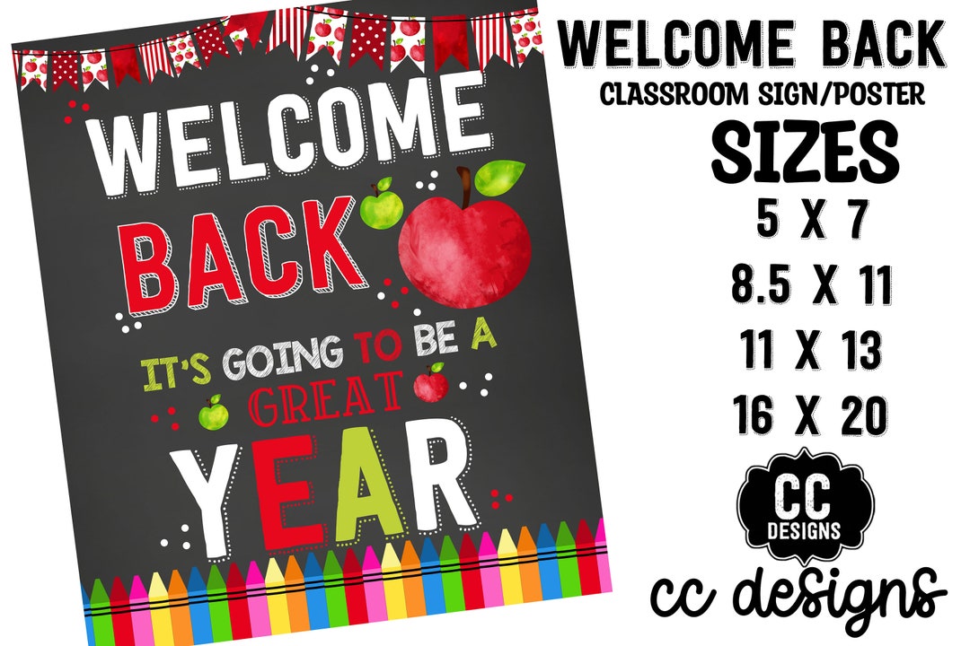 WELCOME BACK Poster/sign Classroom First Day Sign Illustration Fun ...