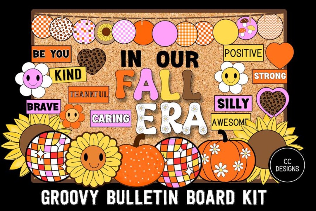 Groovy Fall Autumn Bulletin Board Kit Digital Art Door Kit Fall Themed ...