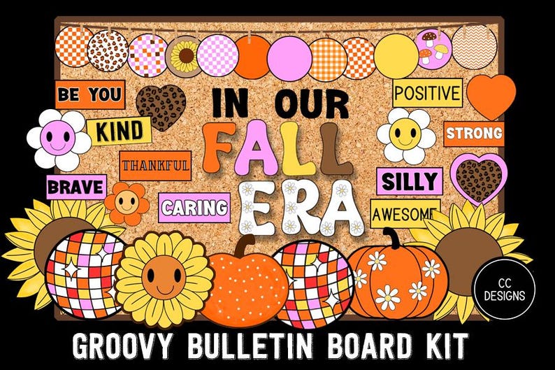 Groovy Fall Autumn Bulletin Board Kit Digital Art Door Kit Fall Themed ...