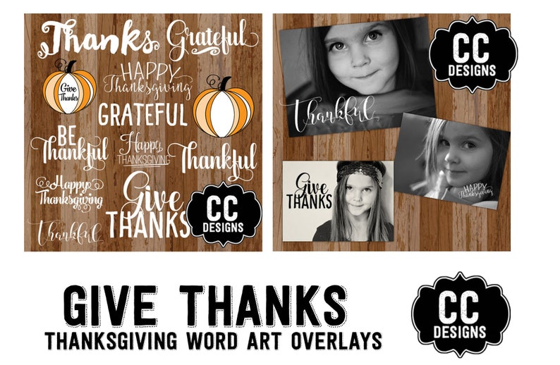 Give Thanks Word Art Overlays Clip Art and Alpha Thanksgiving - Etsy
