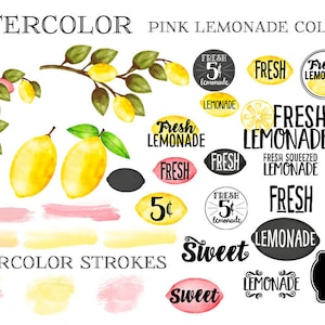 Lemonade Pink Watercolor Word Art Graphic Clipart Digital Illustrations ...