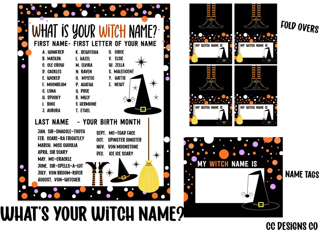 Printable Witch Game Halloween What is Your Witch Name Generator Fun ...