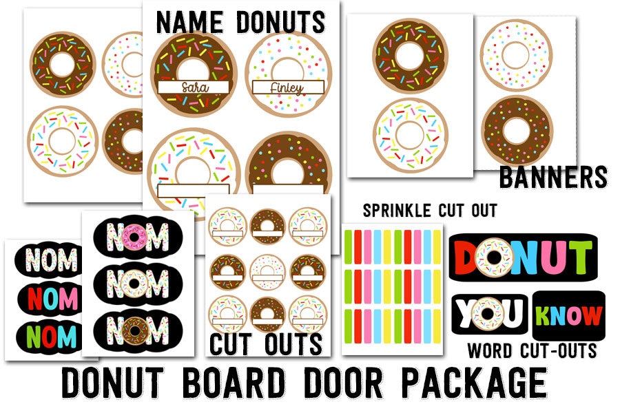 PRINTABLE Donut Door or Bulletin Board Kit Set Fun Banner Signs Word ...