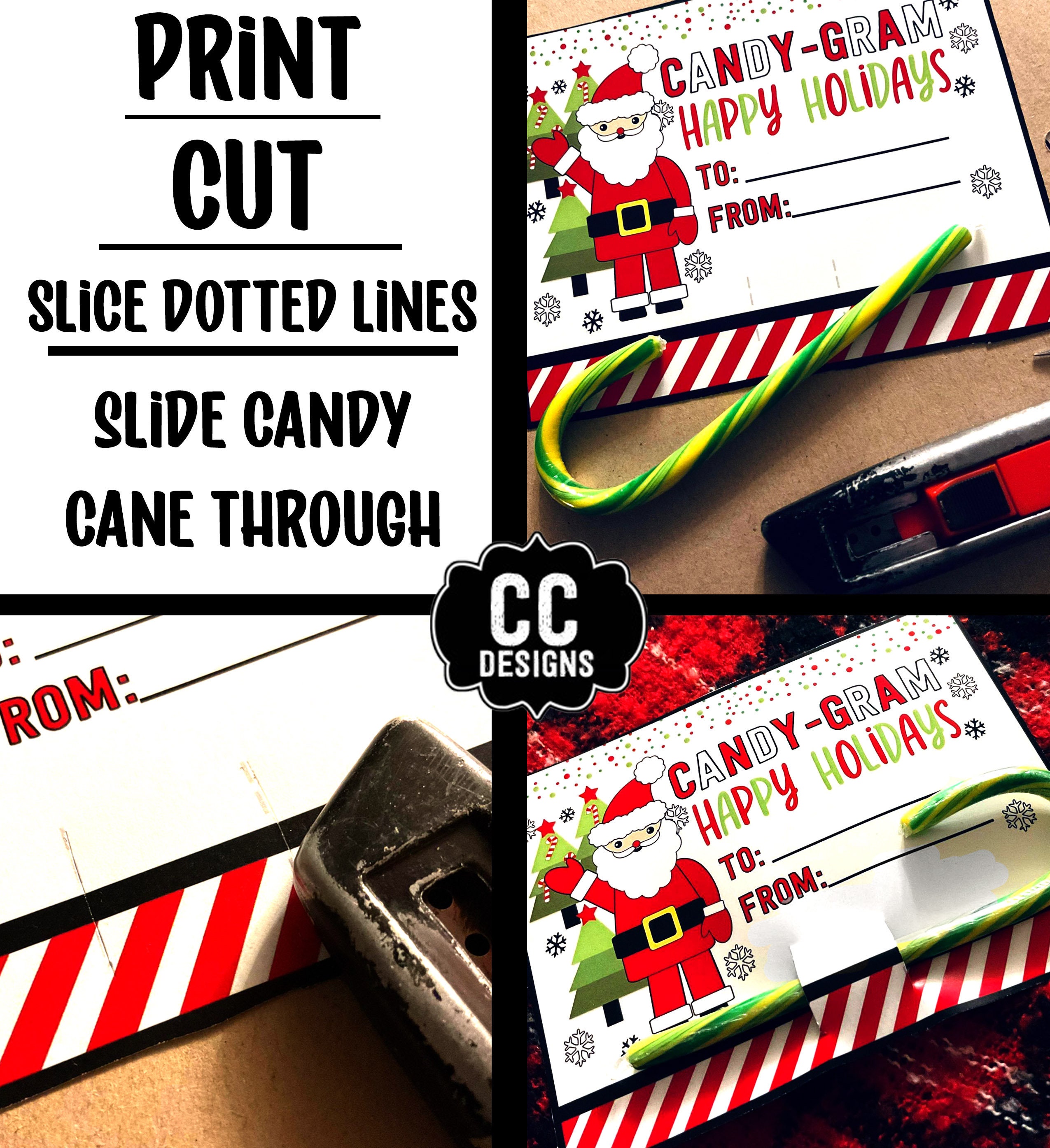 PRINTABLE Santa Candy Gram Candy Cane Gram Candy Cane Holder Christmas ...