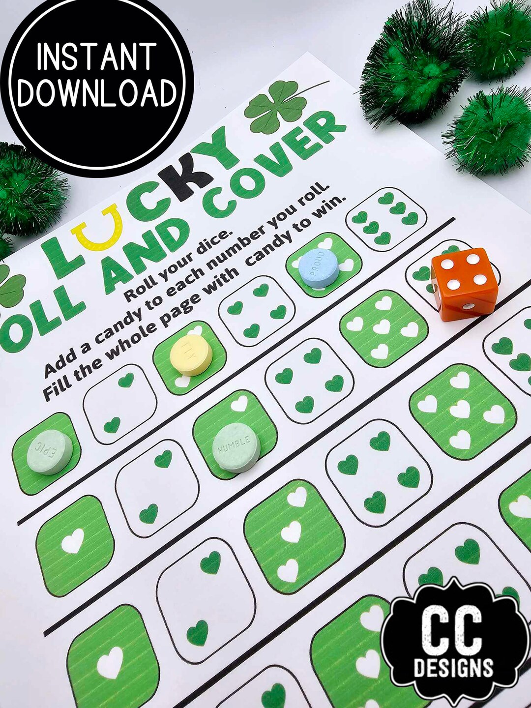 Printable Card Dice Game Roll and Cover St. Patrick's Day Dice Game ...