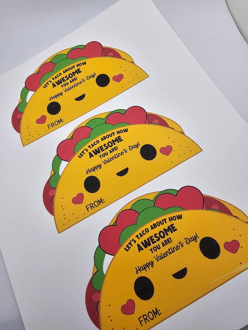 Valentine Printable Taco Card Valentine's Day Cut Out Taco Treat Tags ...