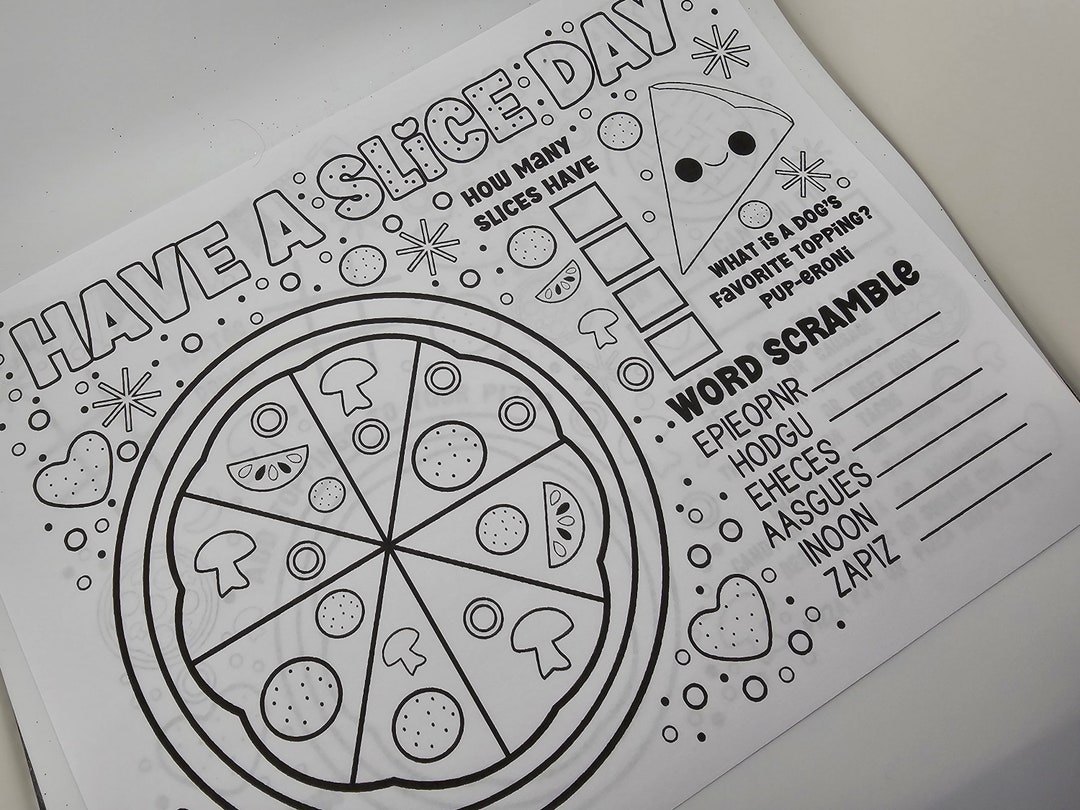 Pizza Party Doodle Coloring Activity Placemat Coloring Page for Pizza ...