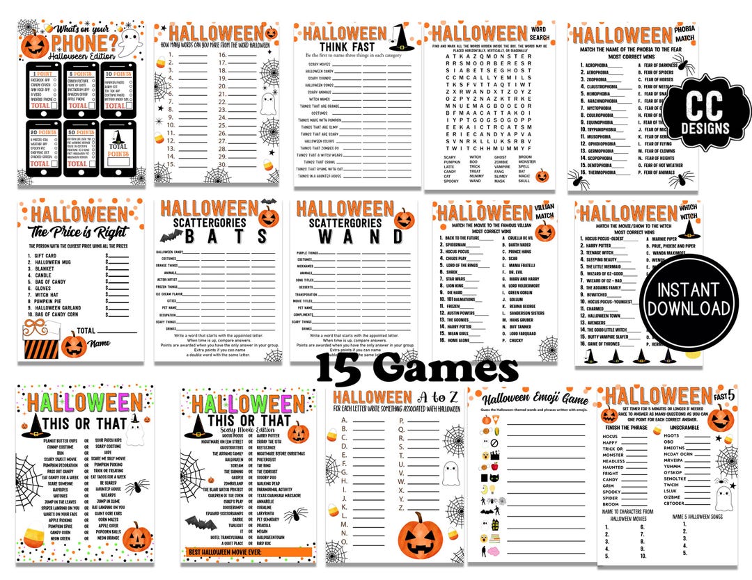 Halloween Party Games Huge Pack of 15 Party Games School Office Home ...