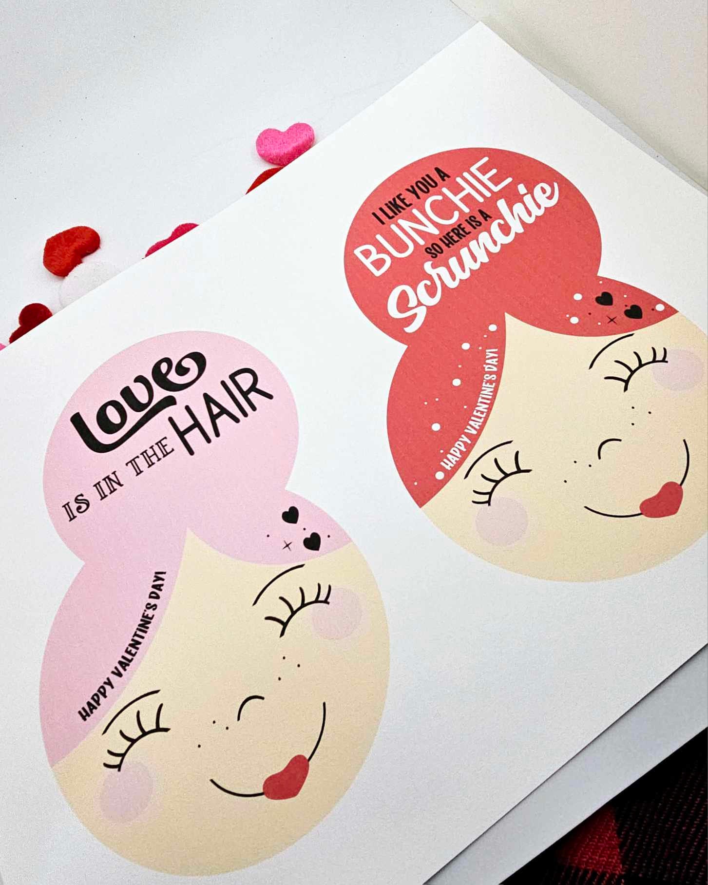 Valentine Printable Scrunchie Hair Tie Valentine's Day Favor Card Non ...