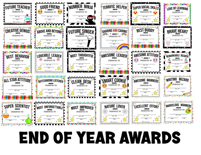 PRINTABLE End of the Year Awards 72 Colorful Last Day of School ...
