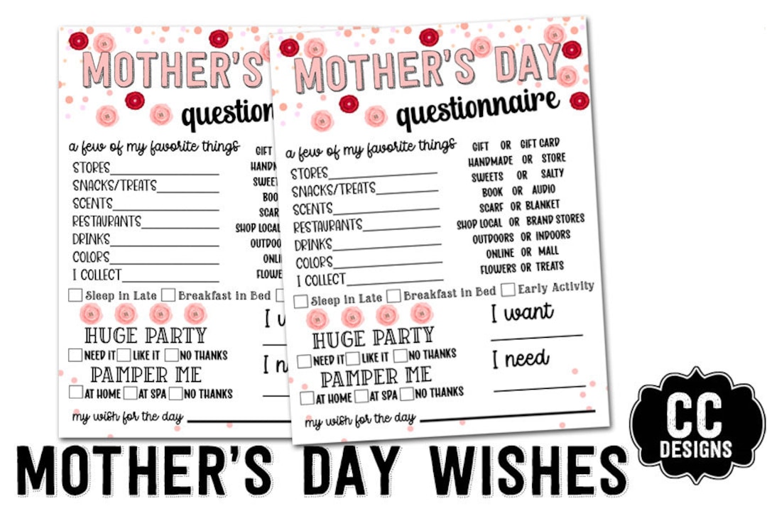 PRINTABLE Mother's Day Wish List Secret Santa Questionnaire Gift Ideas ...