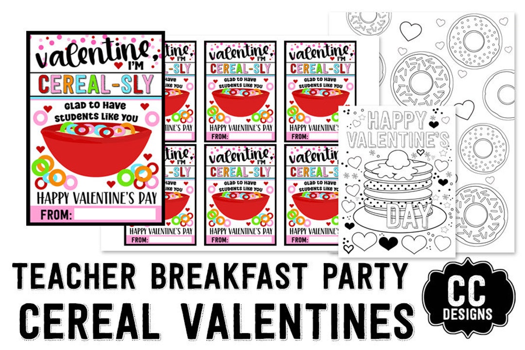 PRINTABLE Teacher Cereal Breakfast Party With Favor Tags and Coloring ...